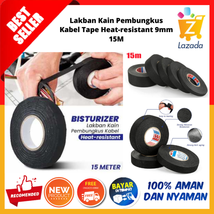 Lakban Kain Pembungkus Kabel Tape Heat-resistant 9mm 15M Lakban Kabel Listrik Isolasi tahan ...