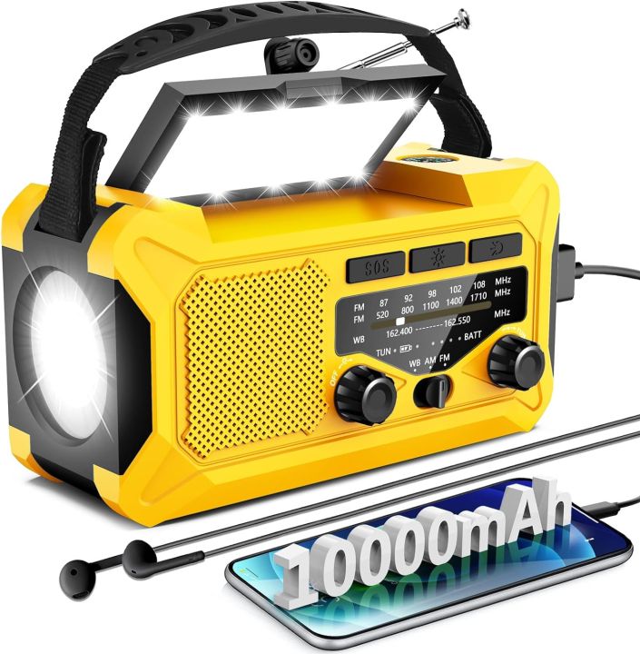 10000mAh Portable Radio Solar FM AM Radio Hand Crank Rechargeable ...