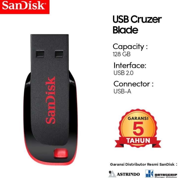 Sandisk Original Cruzer Blade Flash Disk 16GB, 32GB, 64GB, 128GB CZ50 ...