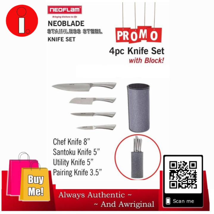 Neoflam Stainless Steel Full Tang 4piece Knife Set with Block | Lazada PH