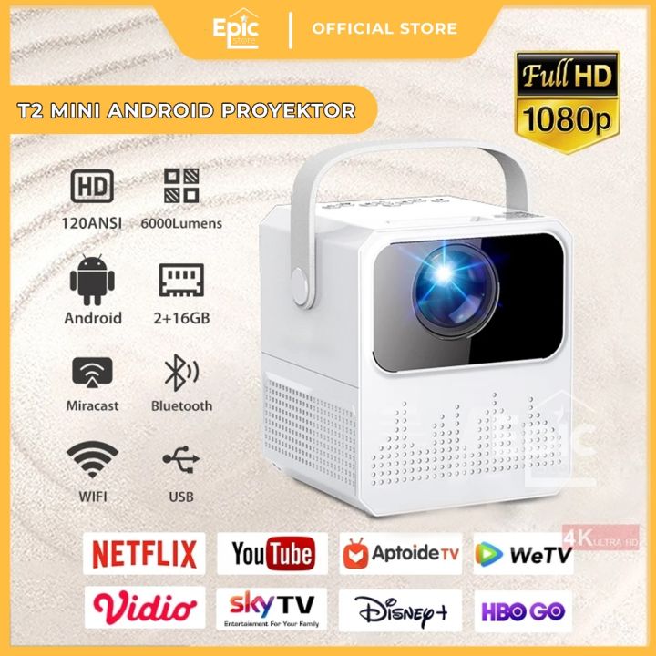 T2mini Proyektor Android TV 1080P Smart Projector 6000 Lumen Android 9. ...