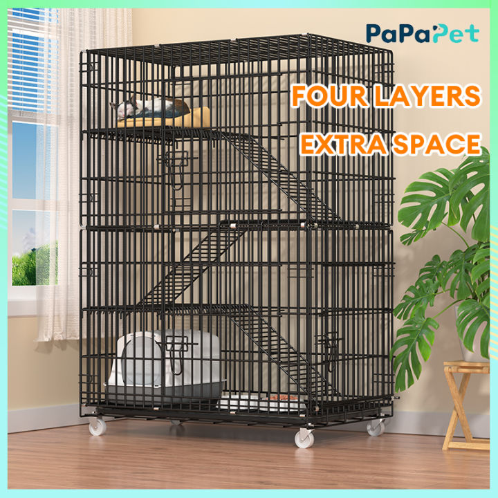 Cat Cage 4 Layer Large Space Pet Cage Foldable Sturdy Pet Furniture Cat ...