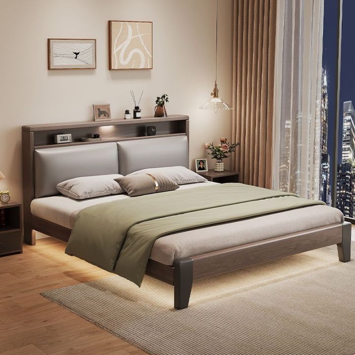 Leather And Solid Wood Bed Frame Bed Frame with Mattress Package ...