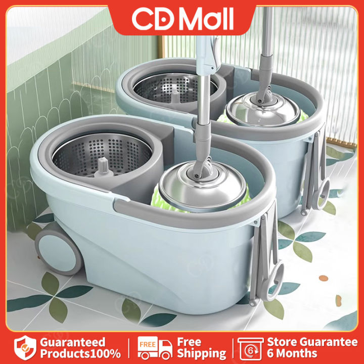 CD Mop with Squeezer Heavy Duty Double Wheels+Foldable Handle Spin Mop ...