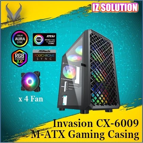 Invasion CX-6009 M-ATX Gaming Case with 4 ARGB Fans (Black) | Lazada