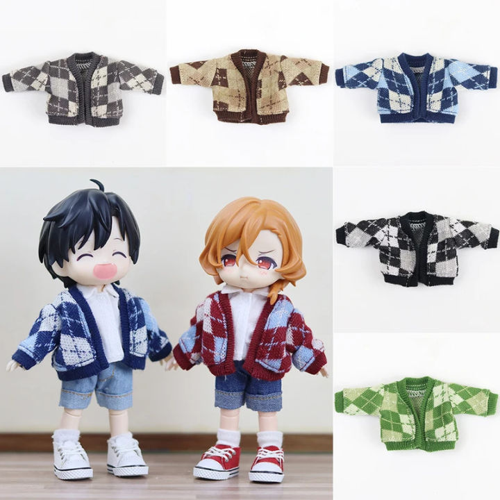 Ob11 Doll Clothes Sweater Plaid Pattern Cardigan Jacket Vest Shirt For ...
