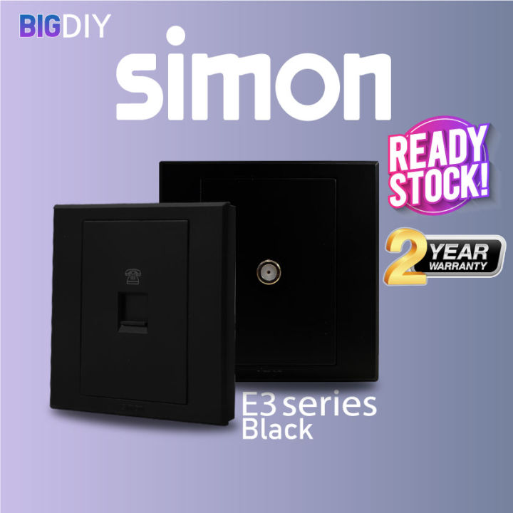 Simon E3 Series - Black Switch / Switches & Socket Outlet Tel Tv Astro Data Cat5 Cat6 Dimmer ...