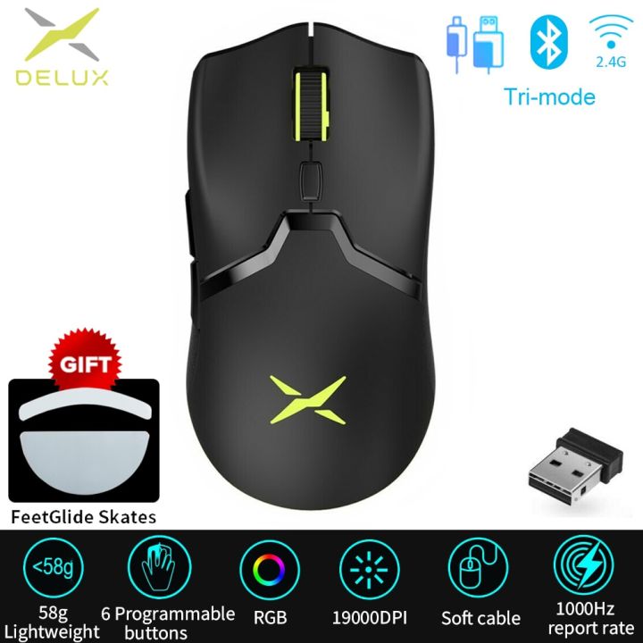 Delux M800 PRO PAW3370 Optical Bluetooth Wireless Gaming Mouse 19000 DPI Programmable ...