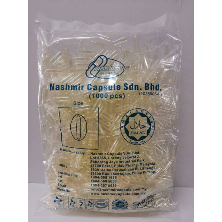 NASHMIR EMPTY GELATIN CAPSULE 1000'S (SIZE: 0 / 1 / 2) | Lazada