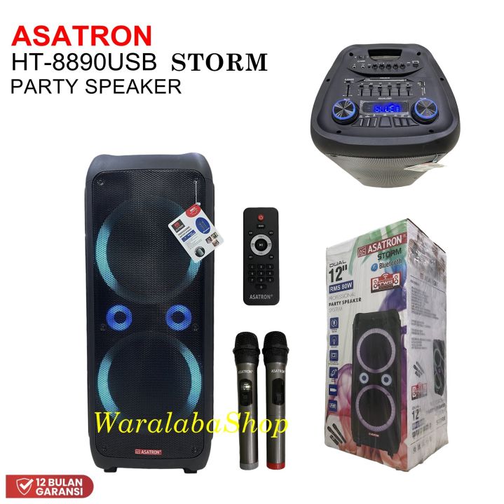 Speaker Asatron PartyBox HT-8890USB STORM Double 12 Inch Free Mic 2 ...