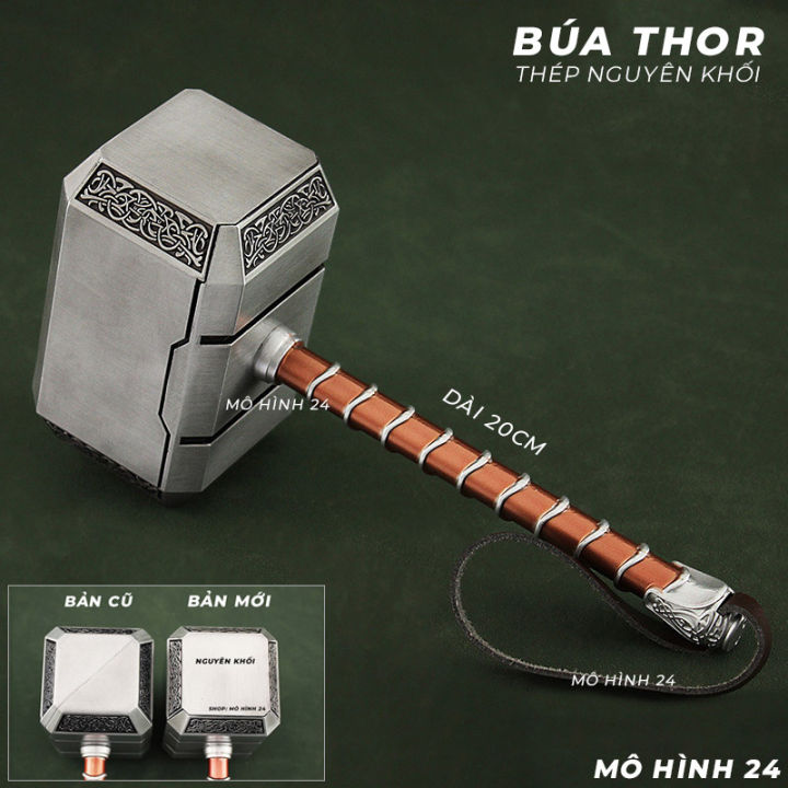 Búa Thor Mjolnir 20cm bằng Thép Không Gỉ Mô hình kim loại tỉ lệ 1: 1,5 ...