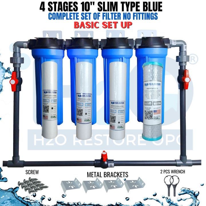 Water Purifier 4 Stages 10" Slim Type 1/2" In & Out Complete Set H2O ...