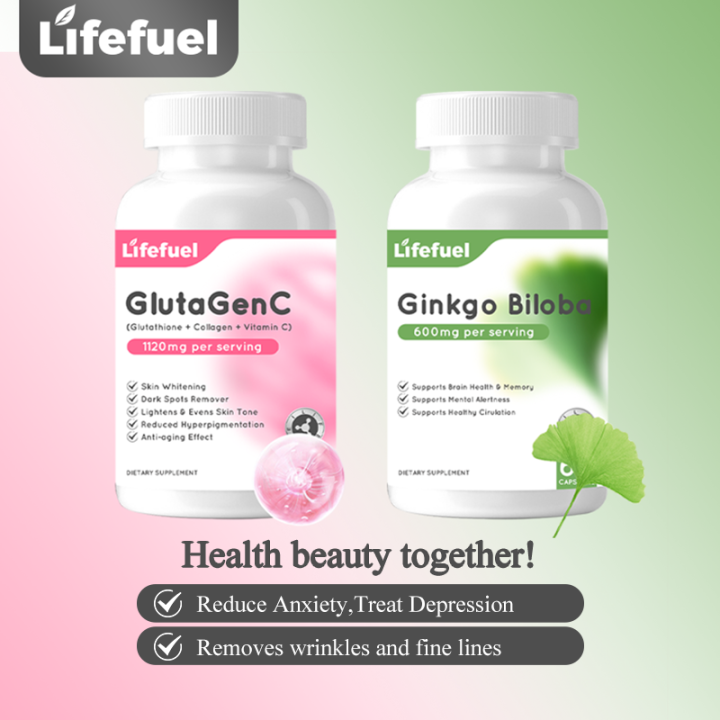 Lifefuel GlutaGenC Whitening Capsule Supplement and Ginkgo Biloba Capsule Supplement Reduce ...