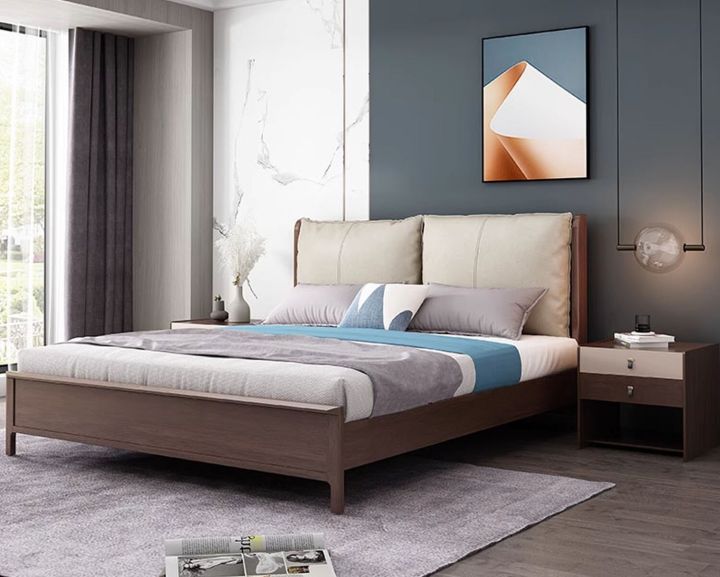 Mabel Solid Thailand Rubberwood Bed Frame (Double, Queen, King) (Side ...