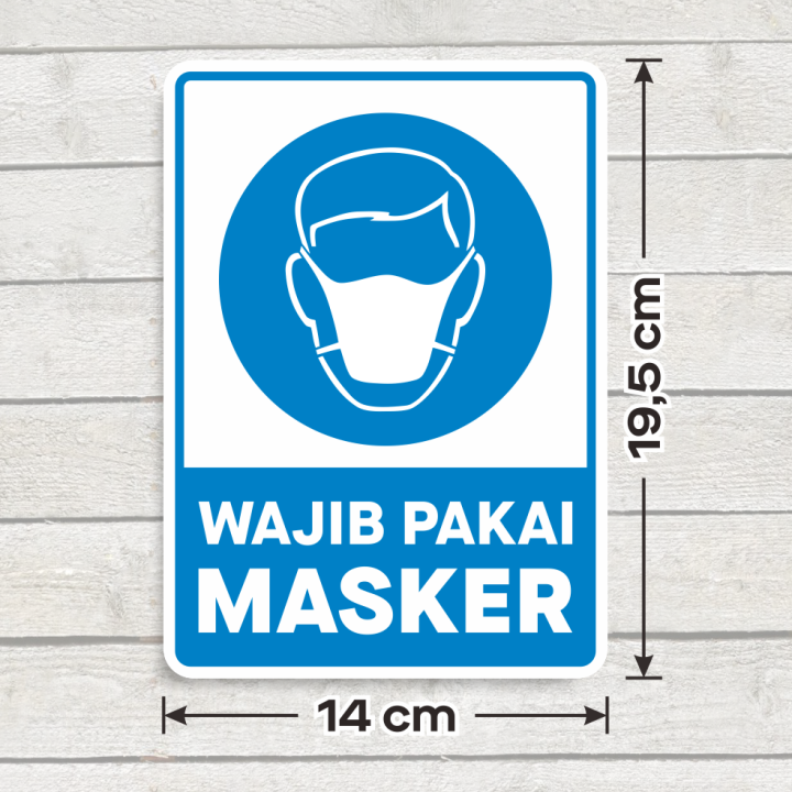Sticker Label Sign Vinyl Stiker Area Wajib Pakai Masker 14 x 19,5 cm ...