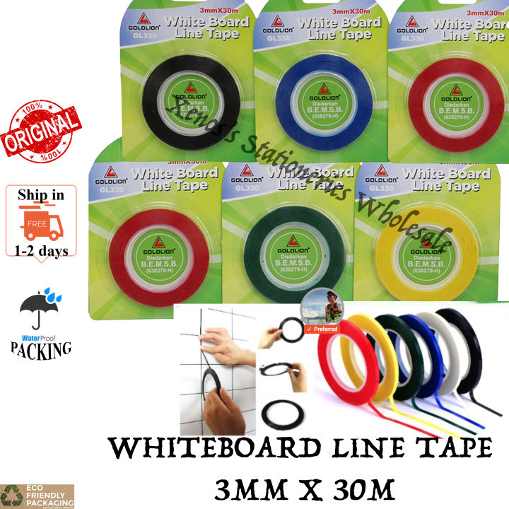 WHITEBOARD LINE TAPE 3MM X 30METER GOLDLION GL330 WHITE BOARD STICKER ...