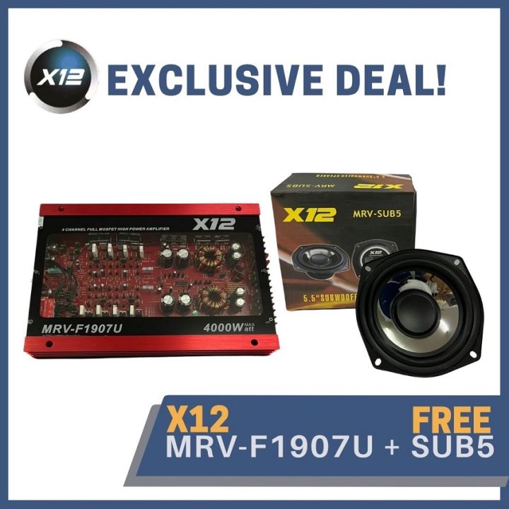 X12 MRV-1907U Car Amplifier with USB connection (Black/Red) with FREE 5.5" Subwoofer Speaker 1 ...
