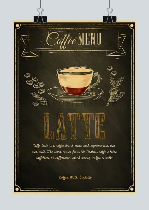 Vintage Coffee Menu Chalkboard Print - Retro Kraft Canvas Cafe Poster ...
