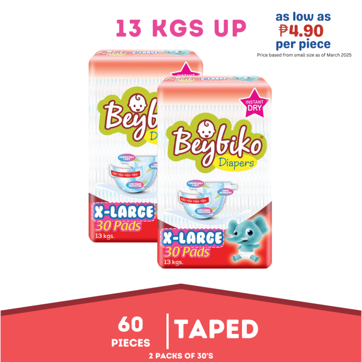 Beybiko Diapers Extra Large (13 kgs up) - 30 pcs x 2 packs (60 pcs ...