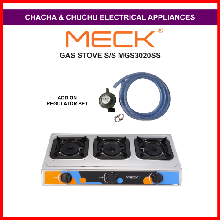 Meck Gas Stove Triple Steel Burner MGS-3020SS 2.4KW Dapur Gas Tiga Tungku | Lazada