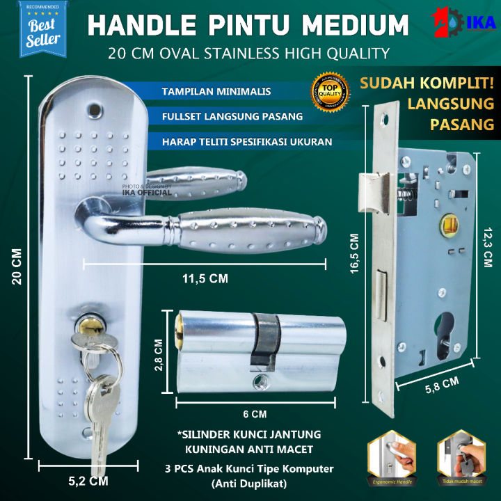 Kunci Pintu Set Komplit Silver | 20CM | Gagang Kotak / Kunci pintu top ...
