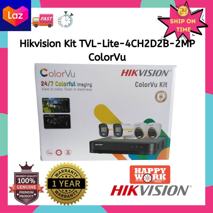 Hikvision Kit TVI-Lite-4CH2D2B-2MP-ColorVu 4 Channel DVR, 2 Bullet Camera, 2 Dome Camera, 4 ...