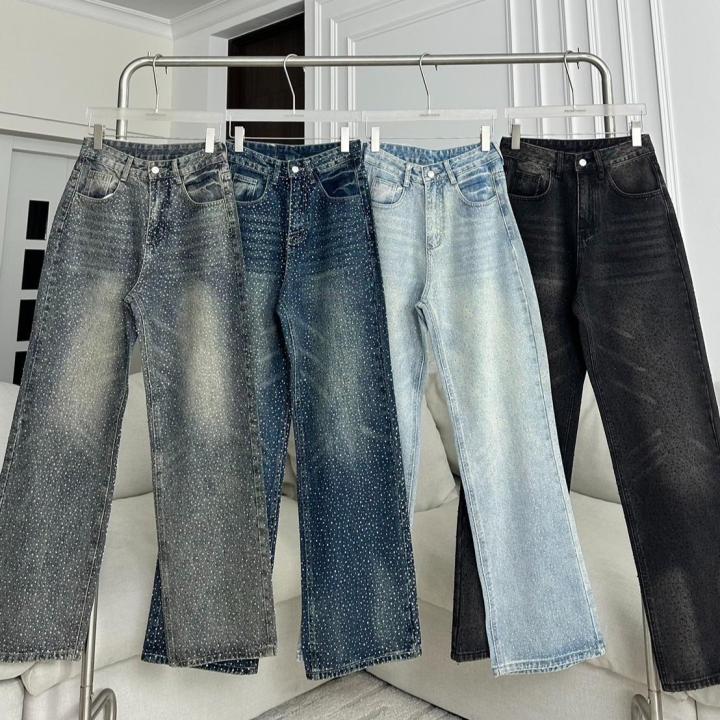 PTJ30179 PROMTHONG Sparkle Denim กางเกงยีนส์เพชรขากระบอกกลาง | Lazada.co.th