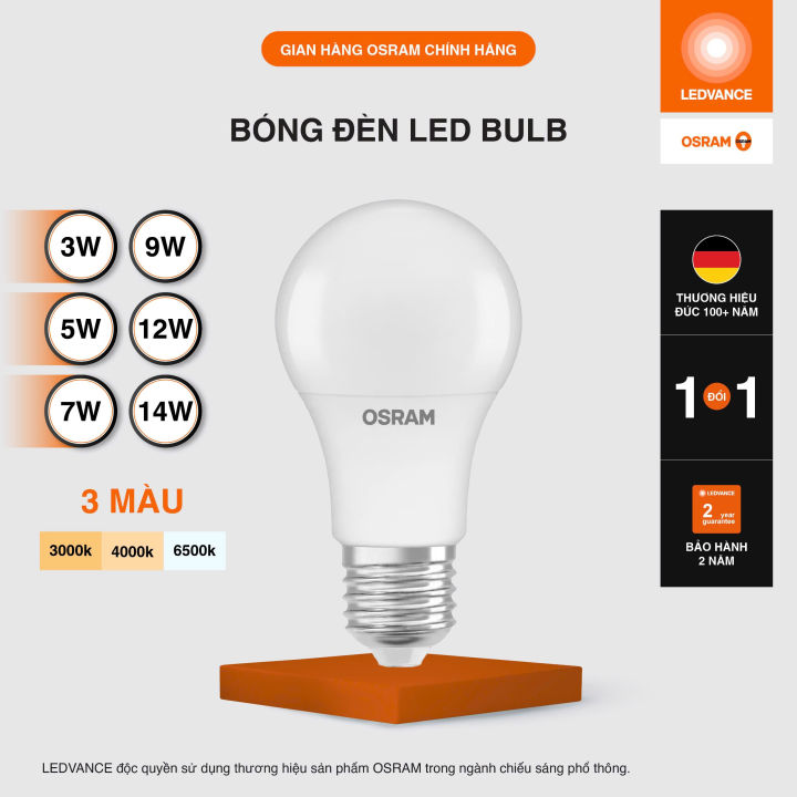 OSRAM Bóng Đèn LED Bulb 3W 5W 7W 9W 12W 14W, Đuôi E27 | 3 Màu Ánh Sáng ...
