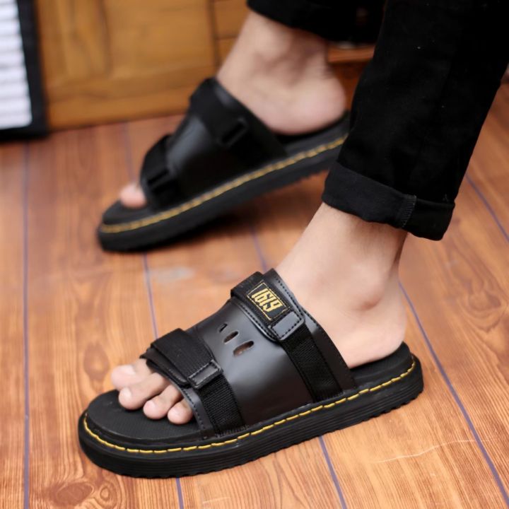 1619 NEDVED sandal slide docmart pria kulit hitam | Lazada Indonesia