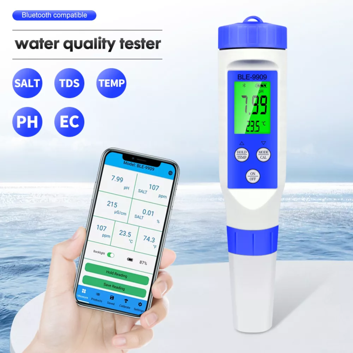 Portable BLE-9909 PH Meter Smart Online Blue tooth 5 in 1 PH TDS EC ...
