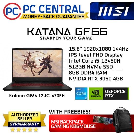 MSI KATANA GF66 (12UC-673PH) Gaming Laptop | Intel Core i5-12450H (8 ...