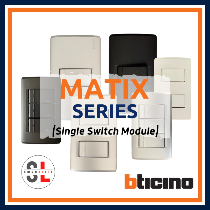Bticino Matix 16A 1 or 2 or 3 Module 1 or 2 Way Single Switch (Black ...