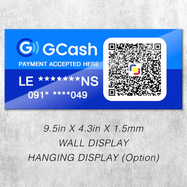 LE Acrylic Sign GCash QR Code Bank Payment Standard 9.5 x 4.3 in (1.8mm ...