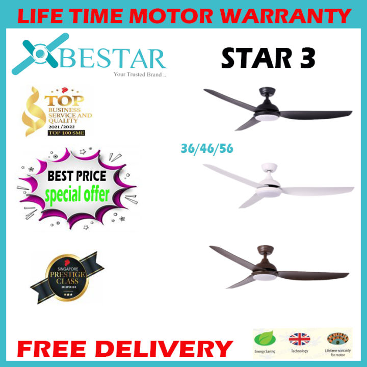 Bestar Star 3 DC Ceiling Fan with 24W 3 Tone LED Light Kit and Remote ...