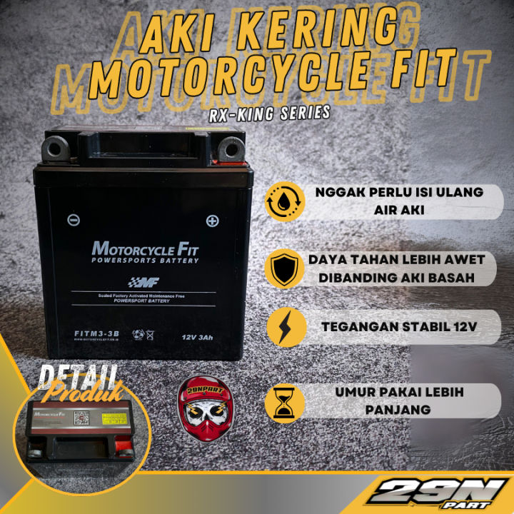 Aki Accu Kering MOTORCYCLE FIT FITM3-3B 12V 3Ah Rekomendasi Rx King RXK ...