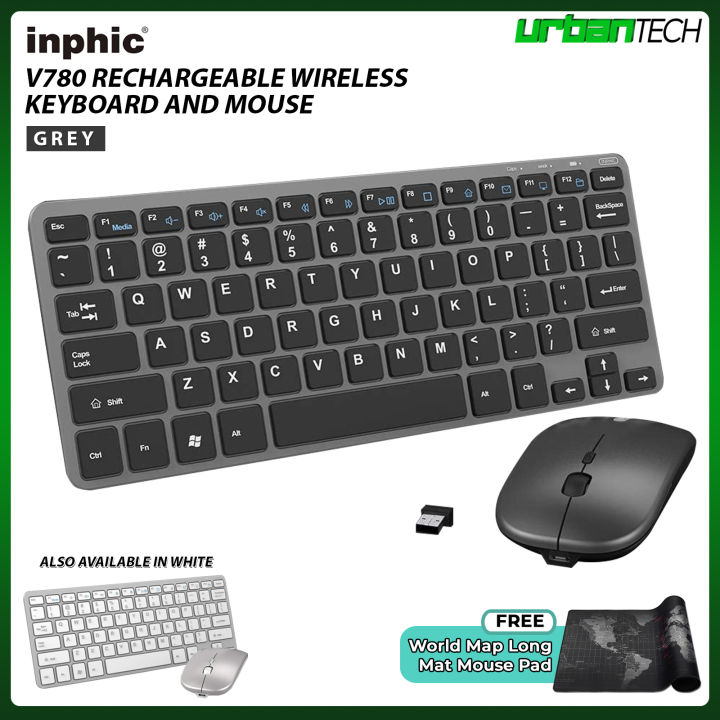 INPHIC V780 Ultra-Thin Wireless Rechargeable Keyboard and Silent Mouse ...