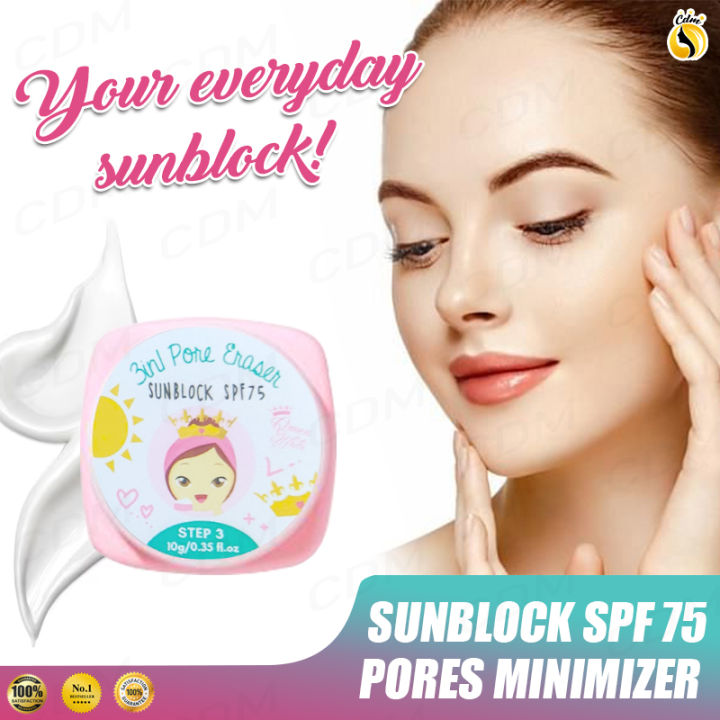 Queen White 3 in 1 Pore Eraser Sunblock with SPF 75 ( ROUND JAR ) Pore ...