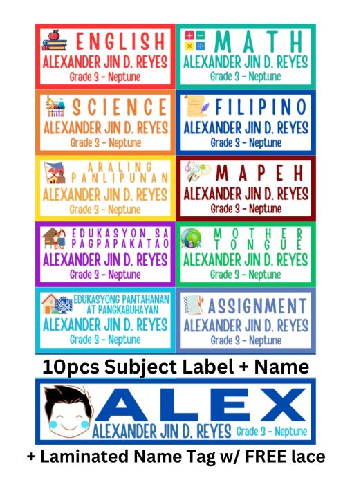 10pcs Subject Label Sticker with name + FREE Laminated Name tag Subject ...