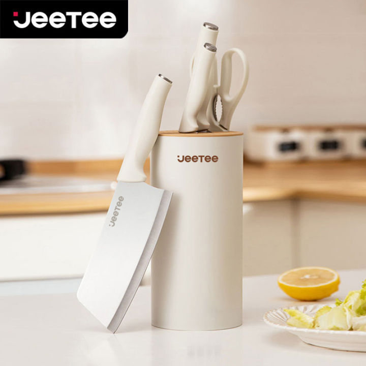 JEETEE 5 Piece Kitchen Knife Set with Block High Carbon Steel Original ...