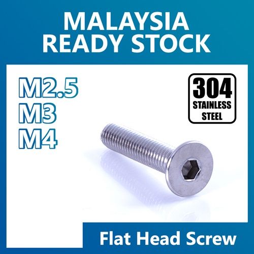 M2.5 M3 M4 Countersunk Screw Flat Head Screw 304 Stainless Steel SHINY ...