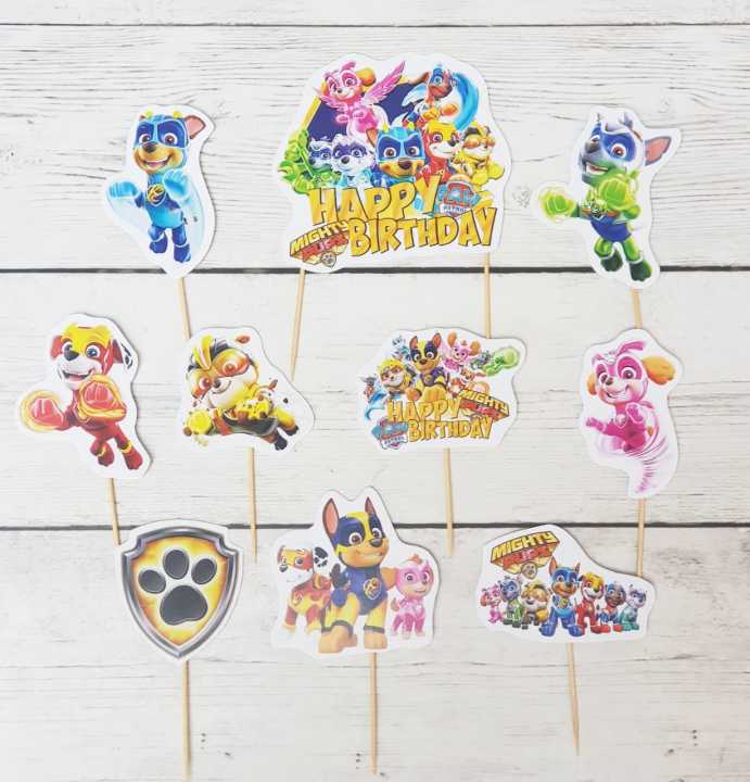 Mighty Pups Paw Patrol Birthday Cake Topper Cupcake Pudding Hiasan Kue ...