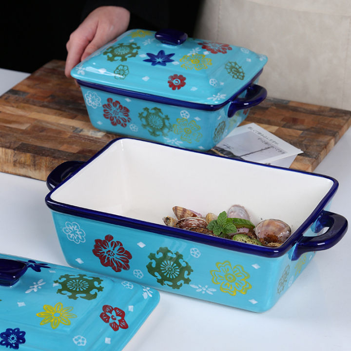 OMK Nordic style Ceramic Baking Tray With Handle Salad Bowl With Cover ...
