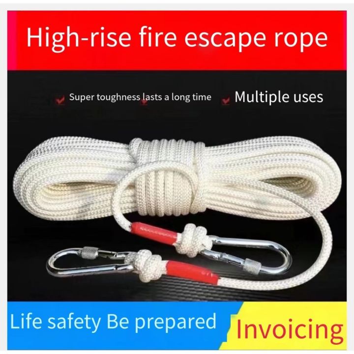 8mm Working at height safety rope emergency escape rope steel core nylon rope double hook ...