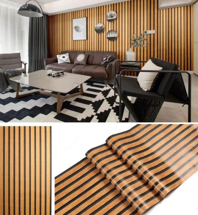Wallpaper Sticker Dinding Motif Panel Serat Kayu Ruang Tamu Kamar Tidur ...