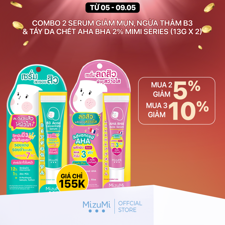 Combo 2 Serum Giảm Mụn, Ngừa Thâm B3 & Tẩy Da Chết AHA BHA 2% Mimi ...