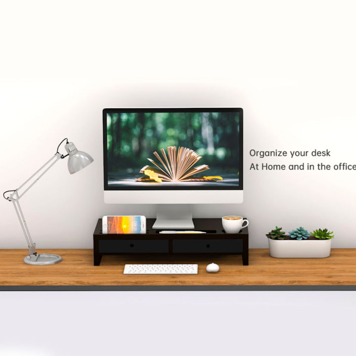 [BLACK] MONITOR STAND RISER WITH DRAWER, DESK SHELF ORGANIZER KEYBOARD ...