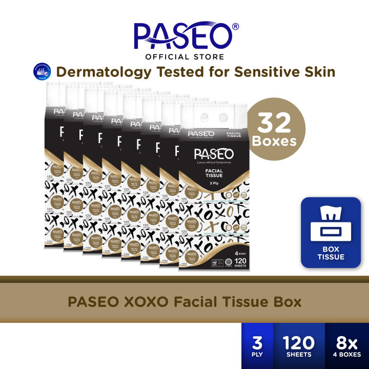 [Carton] Paseo XOXO Facial Tissue Box 120s x 4 Boxes x 8 Bundles | Lazada