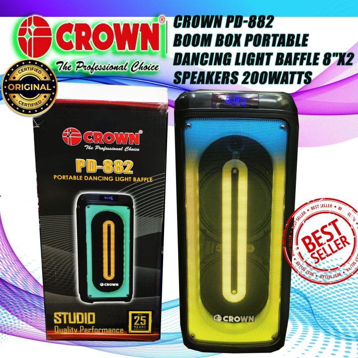 CROWN PD-882 portable boombox bluetooth speaker with LED light [1 ...