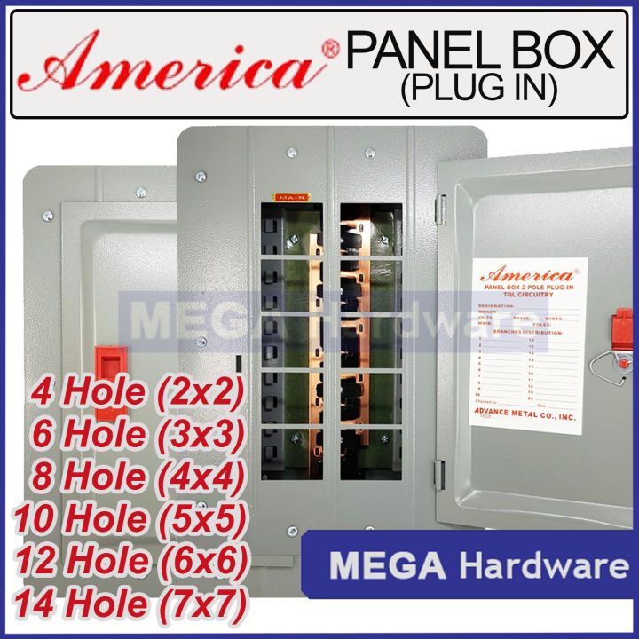AMERICA Panel Box / Panel Board for 2-Pole Plug-In Circuit Breakers ...