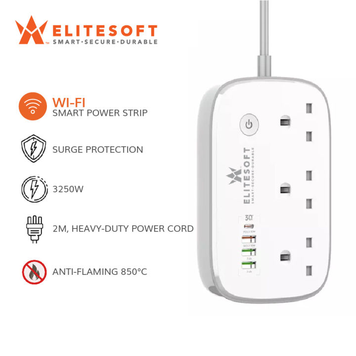Elitesoft WiFi Smart 3250W UK Power Strip Extension Plug Sockets with 3 ...